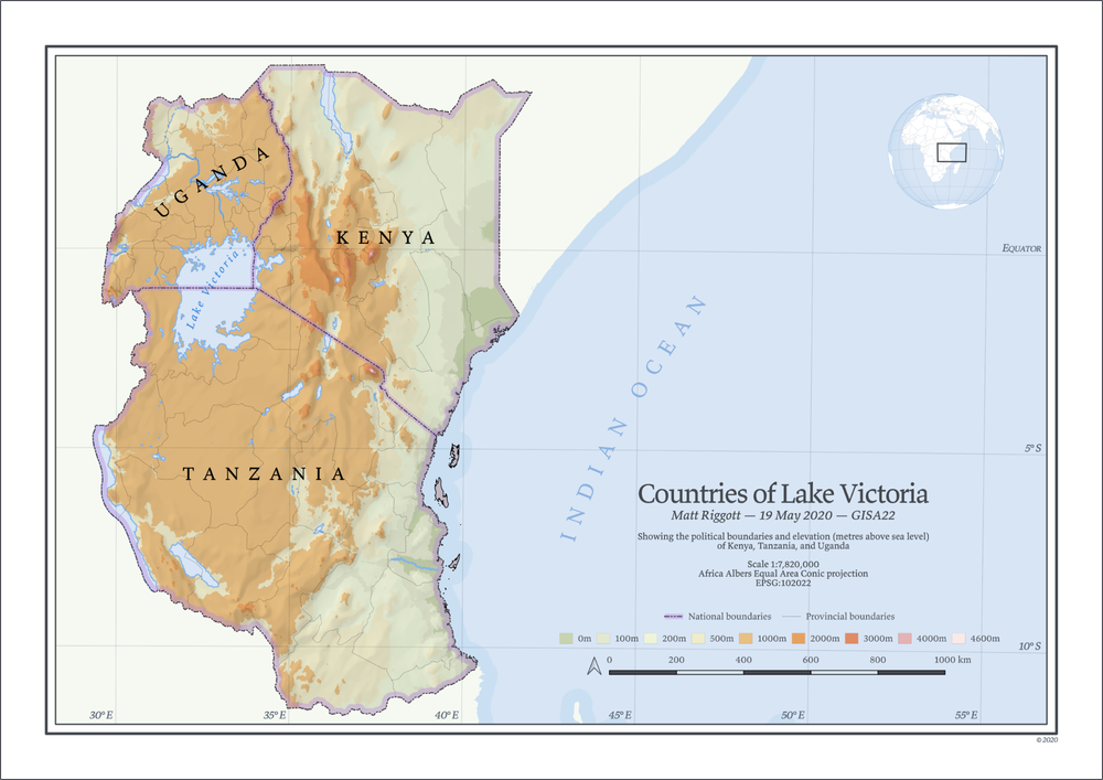 A map of Lake Victoria, in a traditional atlas style — Flother